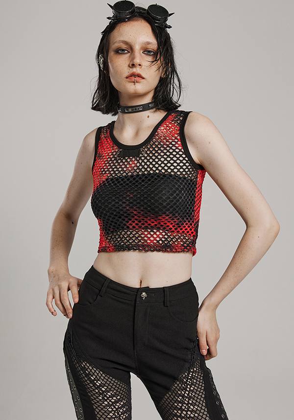 Blythe Fishnet [Black/Red] Cropped Tank Top