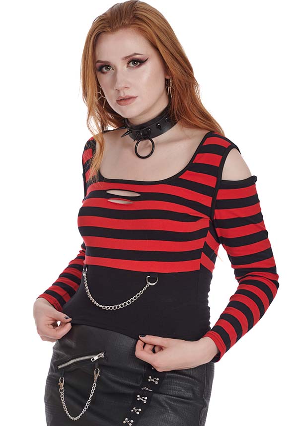 Banned Alternative - Rebel Chic Red/Black Striped Top - Buy Online ...