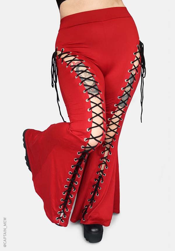 Forest Ink | Blood Red Alice Flare Pants* | BESERK Australia