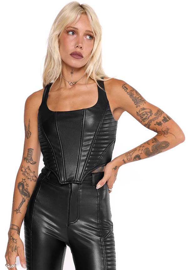 Mary Wyatt - Doro Faux Leather Moto Corset Top - Australia