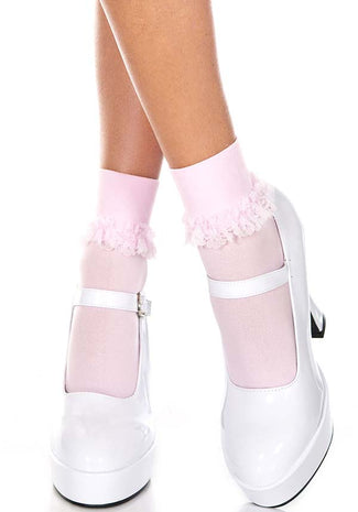 Opaque Ruffle Trim [Baby Pink] | ANKLE SOCKS*