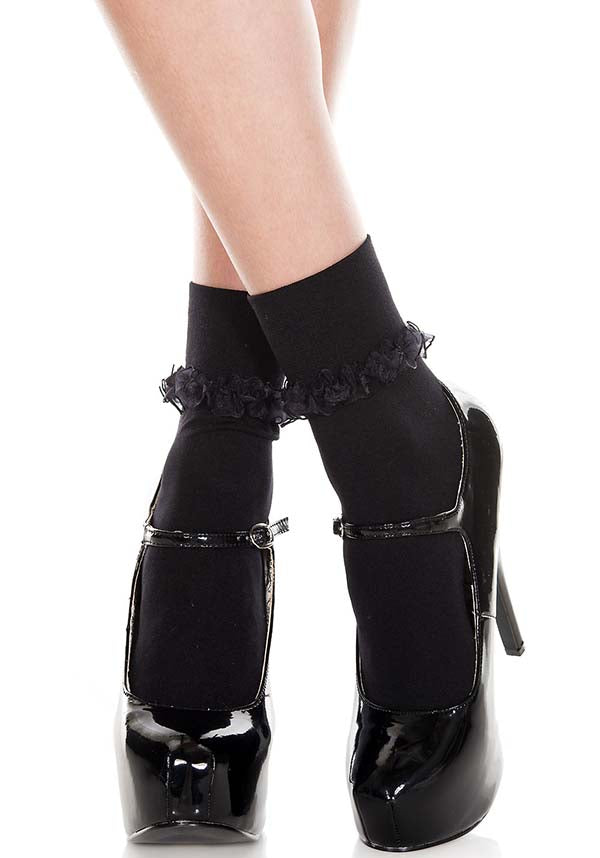 Black Ruffle Trim Ankle Socks